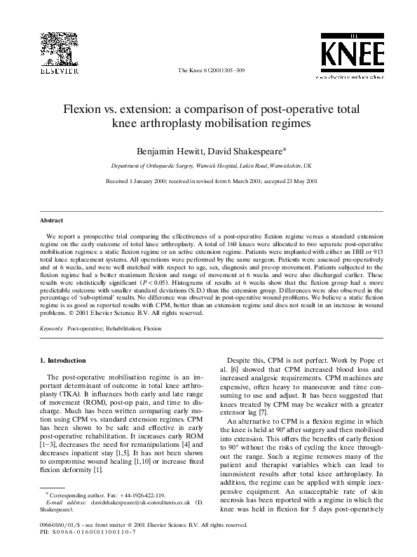 (PDF) Flexion vs. extension: a comparison of post-operative total knee ...