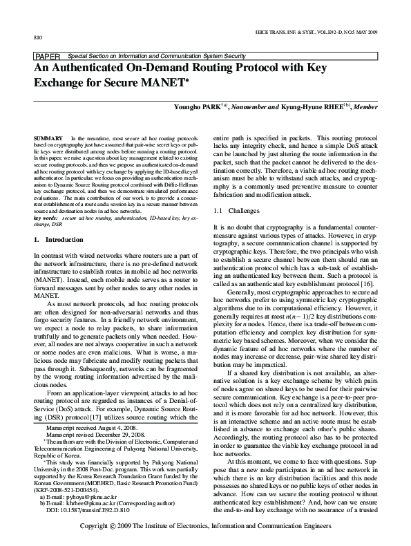 (PDF) An Authenticated On-Demand Routing Protocol with Key Exchange for Secure MANET