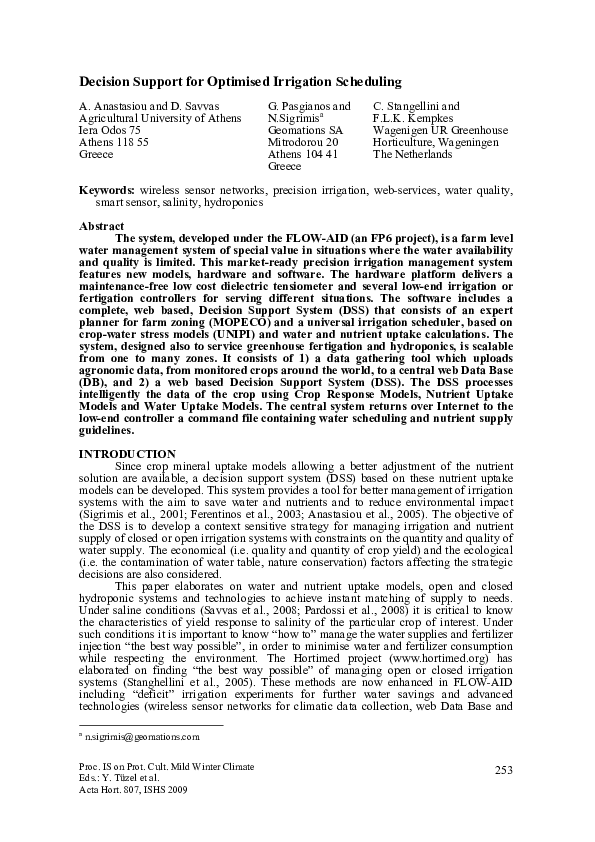 (PDF) Decision Support for Optimised Irrigation Scheduling