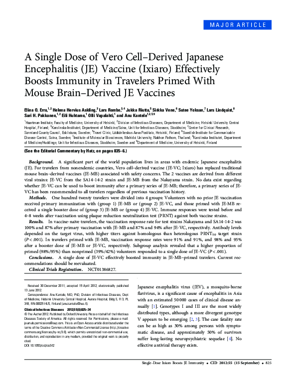 (PDF) A Single Dose of Vero Cell-Derived Japanese Encephalitis (JE ...