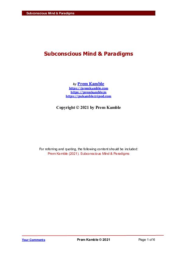 (PDF) Subconscious Mind & Paradigms