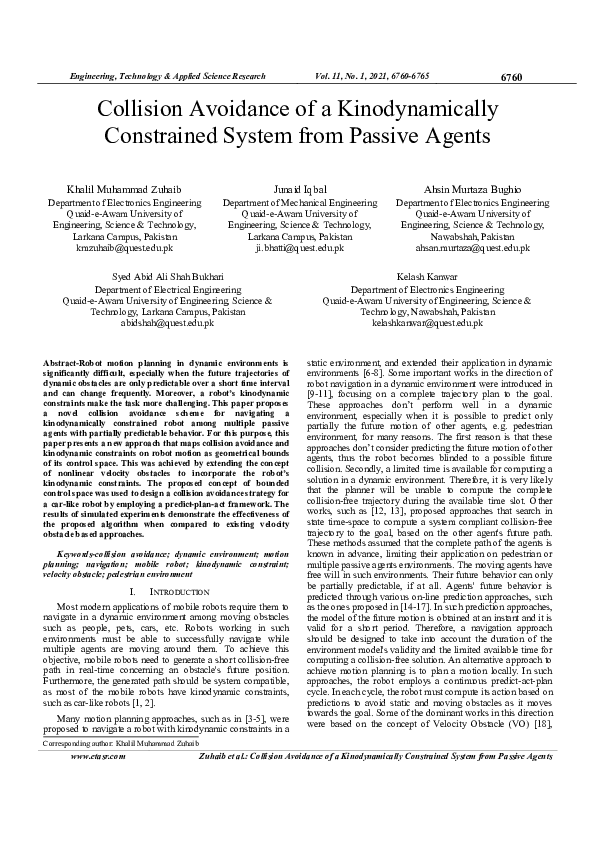 Pdf Collision Avoidance Of A Kinodynamically Constrained System From Passive Agents Muhammad