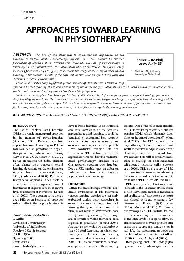 (PDF) Approaches toward learning in physiotherapy