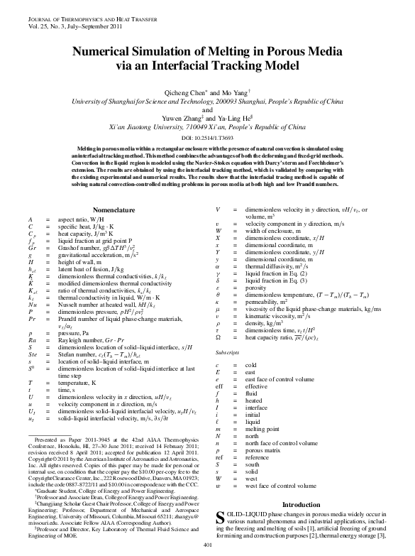 (PDF) Numerical Simulation of Melting in Porous Media via an ...