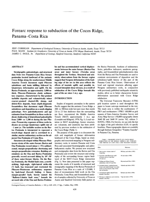 (PDF) Forearc response to subduction of the Cocos Ridge, Panama-Costa Rica
