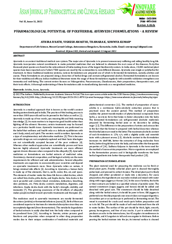 (PDF) PHARMACOLOGICAL POTENTIAL OF POLYHERBAL AYURVEDIC FORMULATIONS -A ...