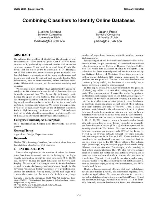 (PDF) Combining classifiers to identify online databases