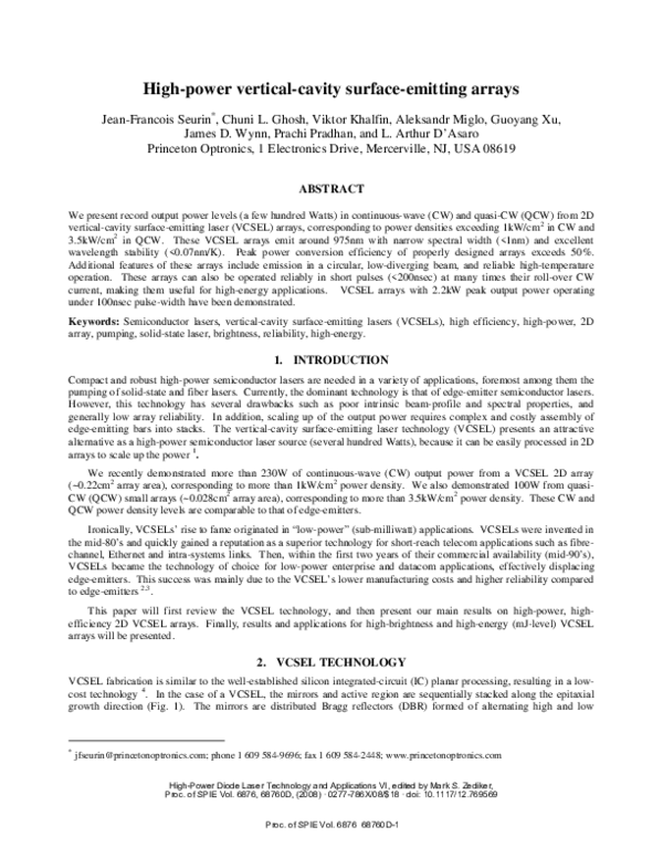 (PDF) High-power vertical-cavity surface-emitting arrays