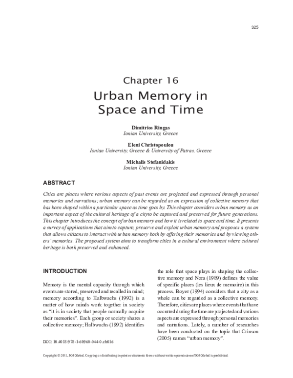 (PDF) Urban Memory in Space and Time