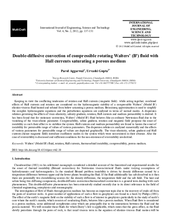 (PDF) Double-diffusive convection of compressible rotating Walters’ (B′) fluid with Hall ...