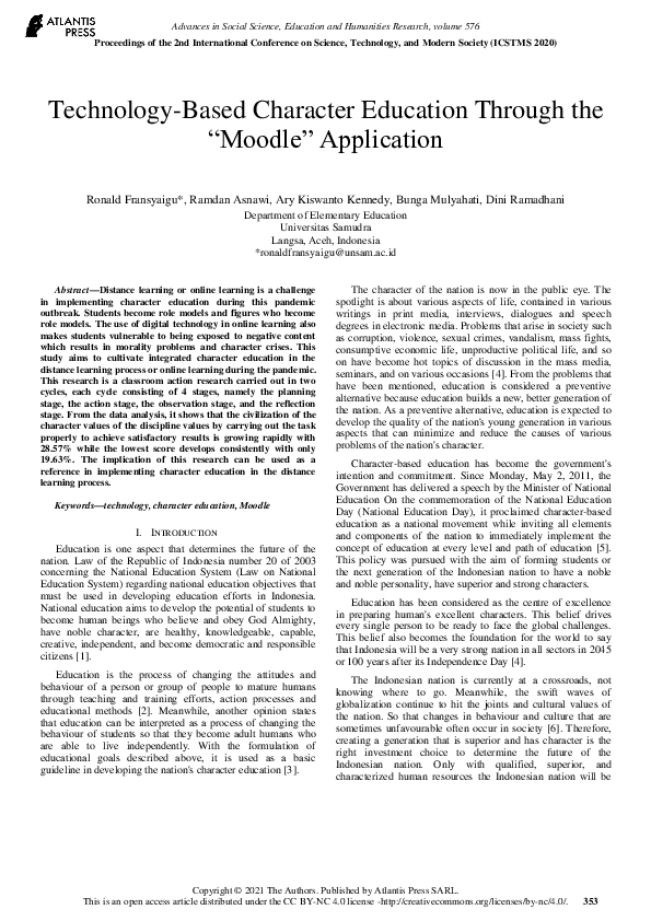 (PDF) Technology-Based Character Education Through the “Moodle” Application