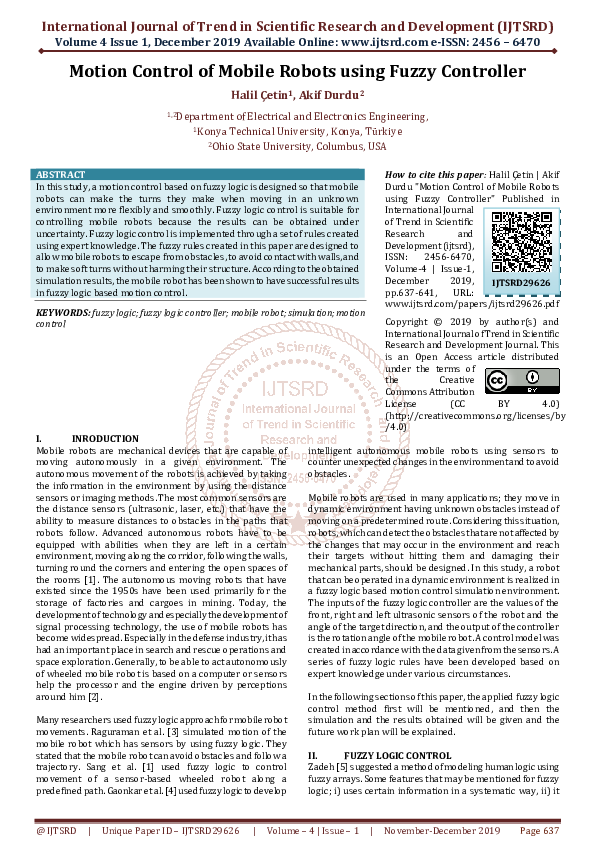 Pdf Motion Control Of Mobile Robots Using Fuzzy Controller