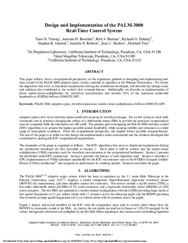 (PDF) Design and implementation of the PALM-3000 real-time control system | Tuan Nha Truong ...