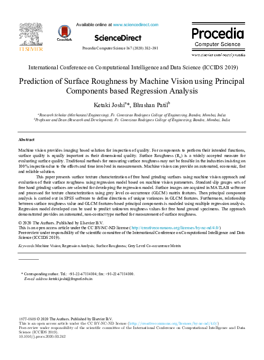 (PDF) Prediction of Surface Roughness by Machine Vision using Principal Components based ...
