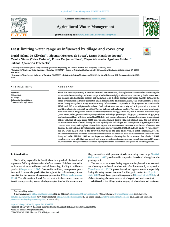 (PDF) Least limiting water range as influenced by tillage and cover crop