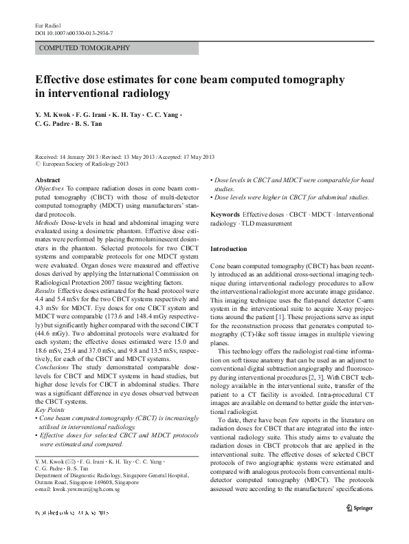 Pdf Effective Dose Estimates For Cone Beam Computed Tomography In