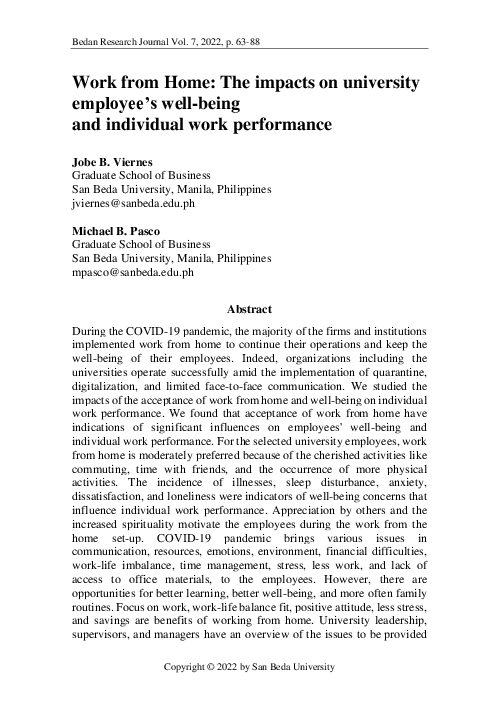 (PDF) Work from Home: The impacts on university employee’s well-being ...