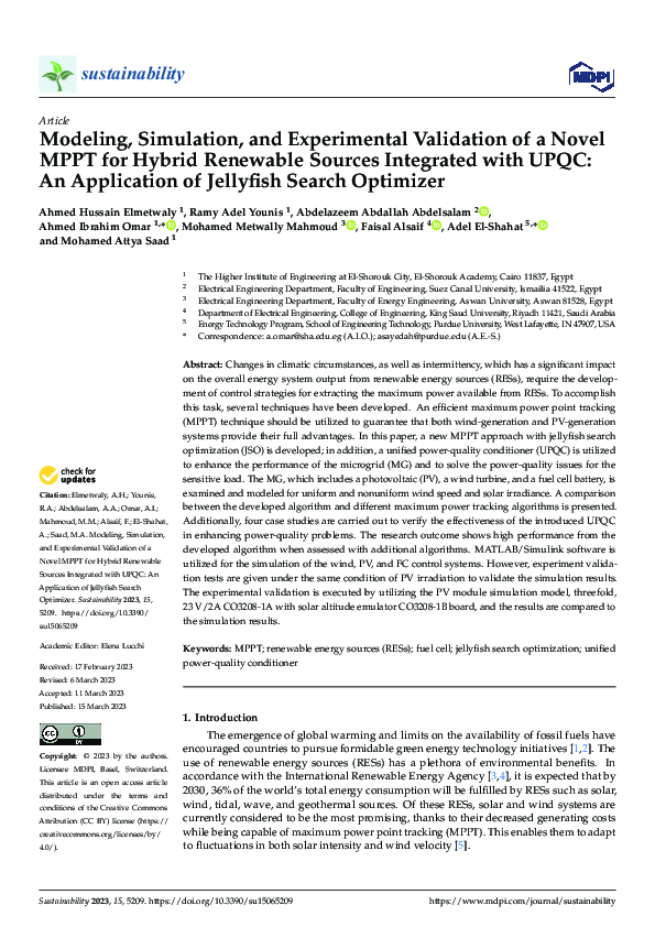 (PDF) Modeling, Simulation, and Experimental Validation of a Novel MPPT for Hybrid Renewable ...