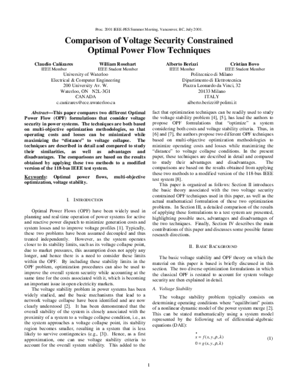 (PDF) Comparison of voltage security constrained optimal power flow ...