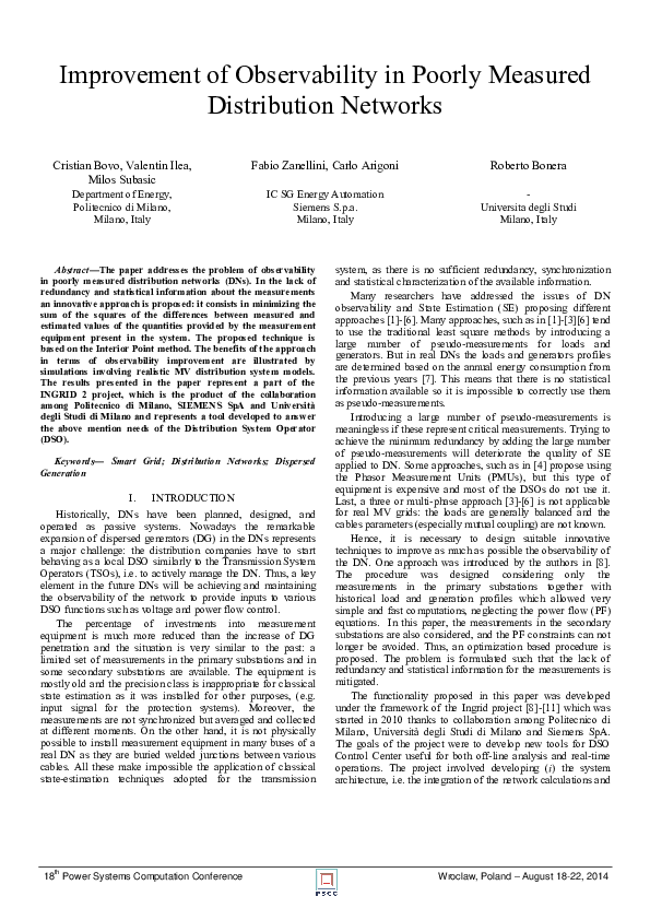(PDF) Improvement of observability in poorly measured distribution networks