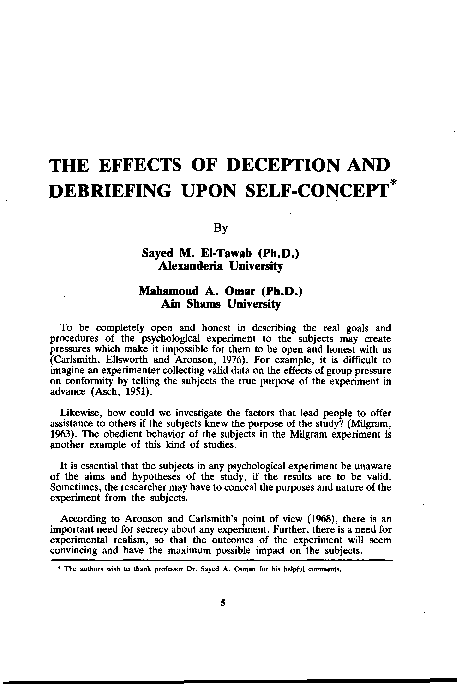 (PDF) The Effects of Deception and Debriefing Upon Self-Concept*