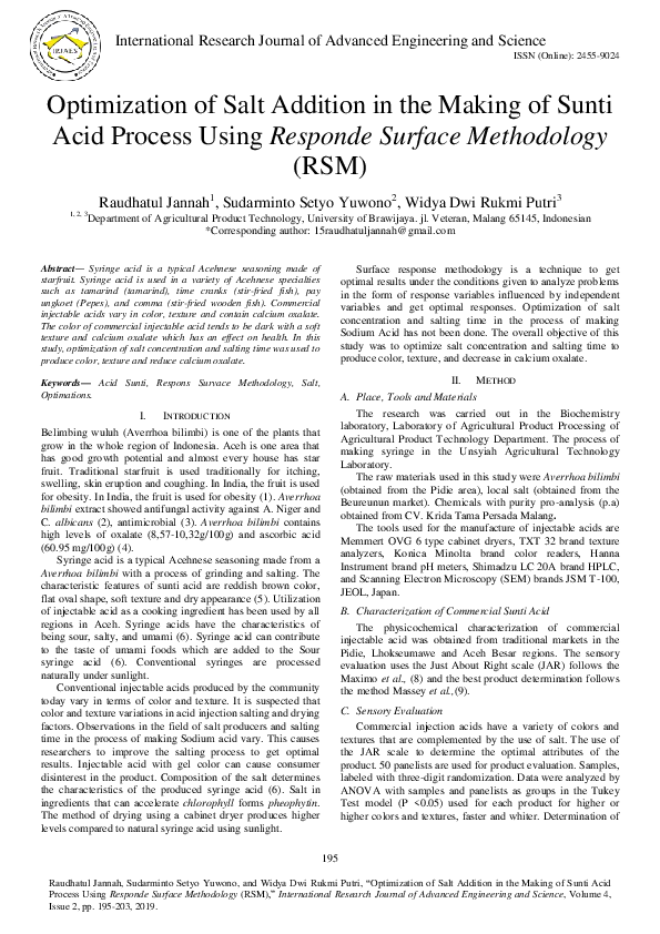 (PDF) Optimization of Salt Addition in the Making of Sunti Acid Process ...