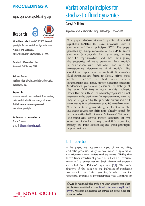 (PDF) Variational principles for stochastic fluid dynamics | Darryl Holm - Academia.edu