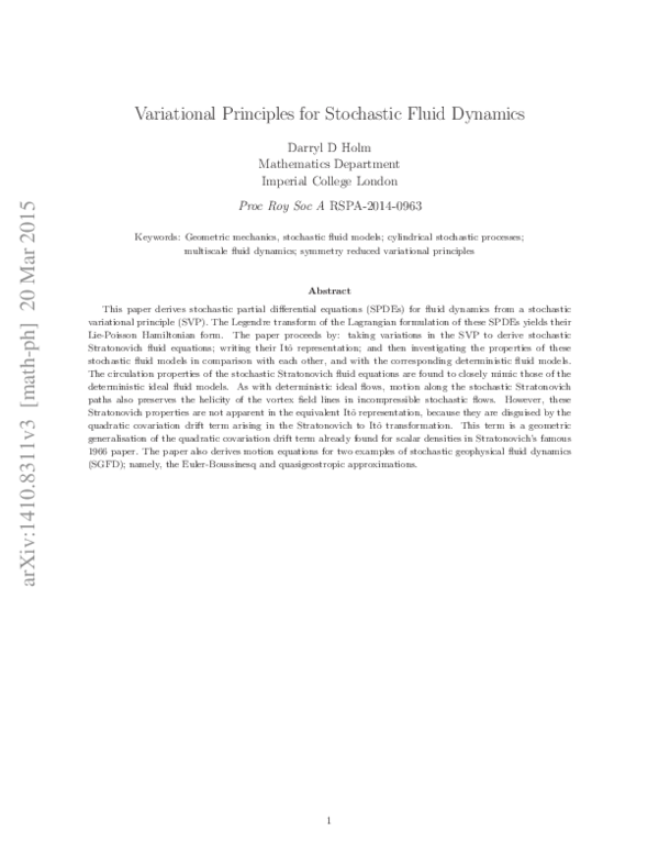 (PDF) Geometric Variational Principles for Stochastic Fluid Dynamics