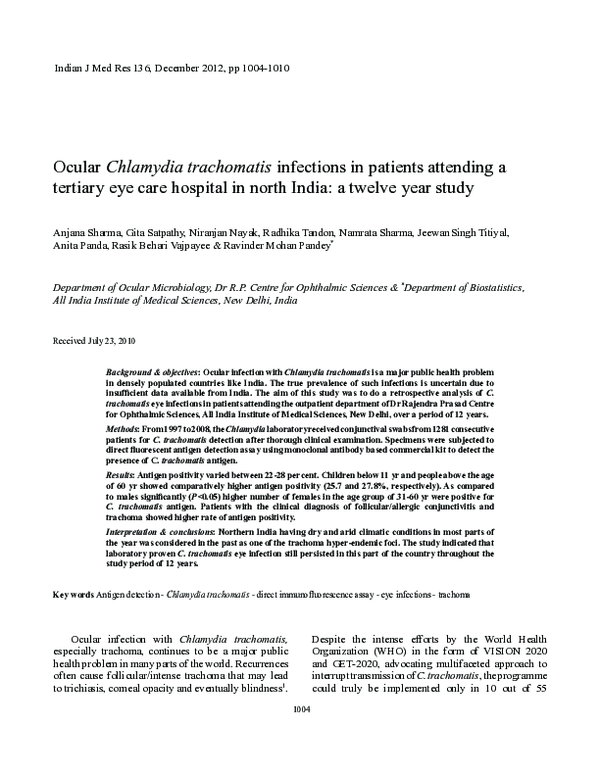 (PDF) Ocular Chlamydia trachomatis infections in patients attending a ...