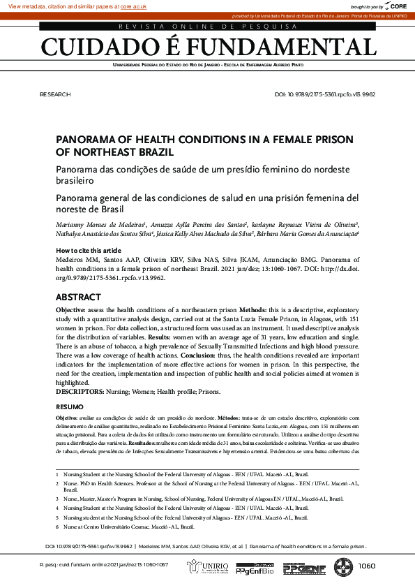 (PDF) Panorama of health conditions in a female prison of northeast ...