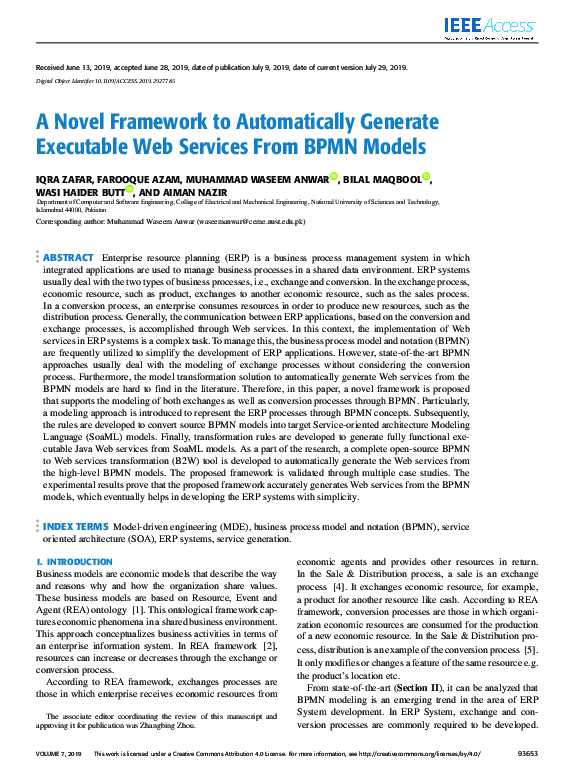 (PDF) A Novel Framework to Automatically Generate Executable Web Services From BPMN Models