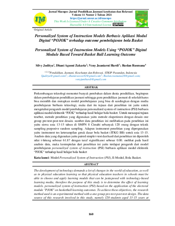 (PDF) Personalized System of Instruction Models Using “POJOK” Digital ...