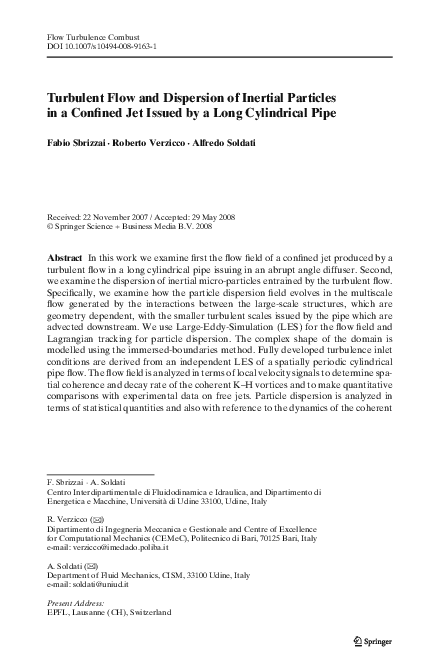 (PDF) Turbulent Flow and Dispersion of Inertial Particles in a Confined Jet Issued by a Long ...