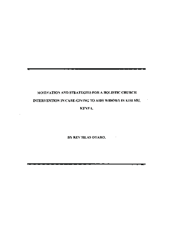 (PDF) Motivation and strategies for a holistic church intervention in ...