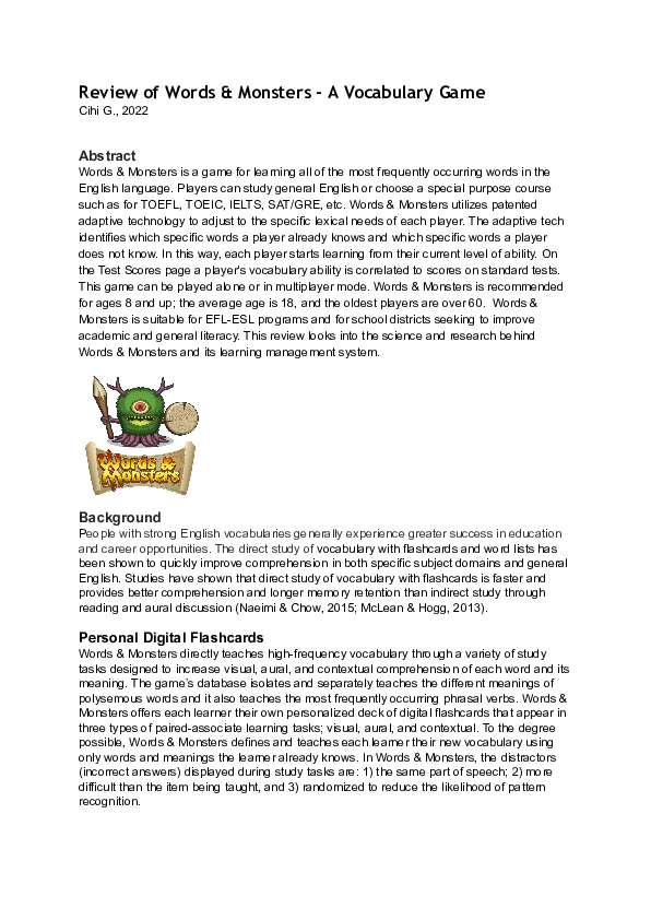(PDF) Words & Monsters - A Vocabulary Game