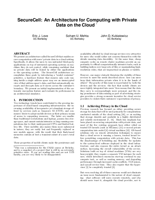 (PDF) SecureCell: An Architecture for Computing with Private Data on ...
