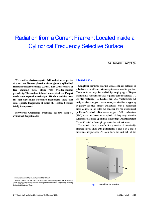 (PDF) Radiation From a Current Filament Located inside a Cylindrical ...