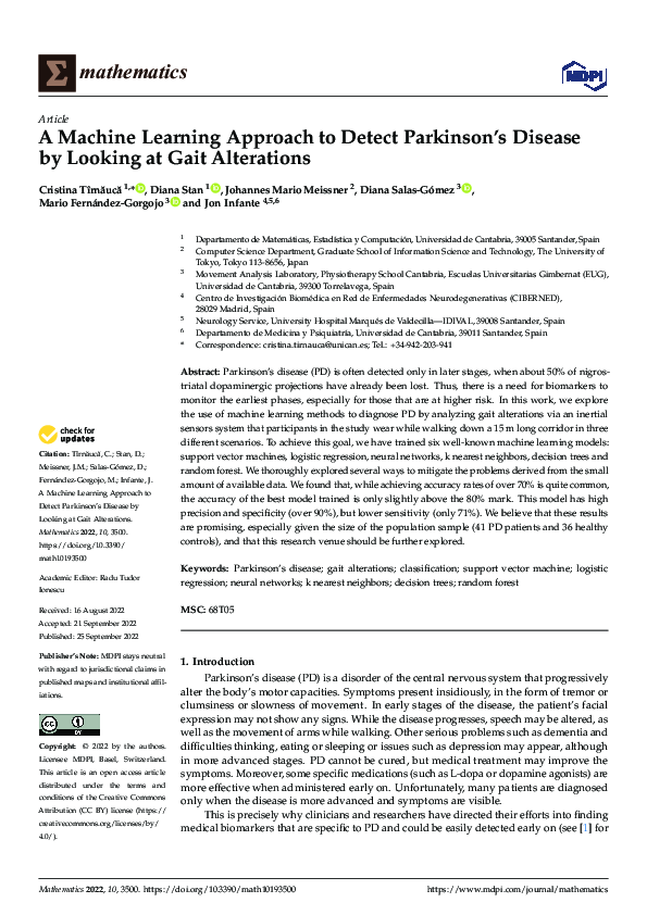 (PDF) A Machine Learning Approach to Detect Parkinson’s Disease by Looking at Gait Alterations