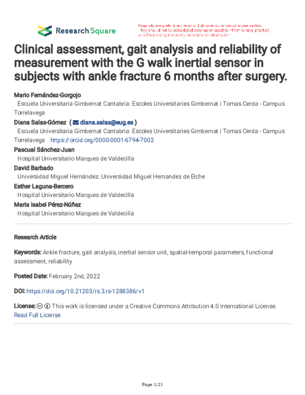 (PDF) Clinical assessment, gait analysis and reliability of measurement ...