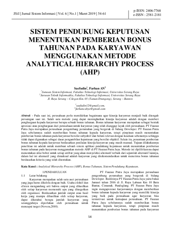 (PDF) Sistem Pendukung Keputusan Menentukan Pemberian Bonus Tahunan Pada Karyawan Menggunakan ...