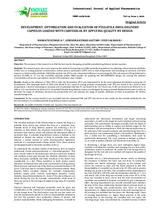 Pdf 43146 Pdfdevelopment Optimization And Evaluation Of Pulsatile Drug Delivery Capsules