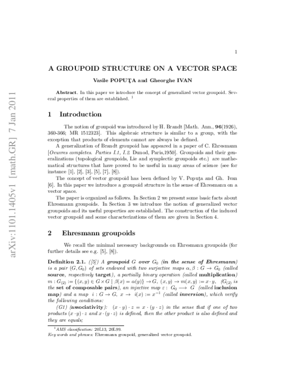 (PDF) 1 a Groupoid Structure on a Vector Space
