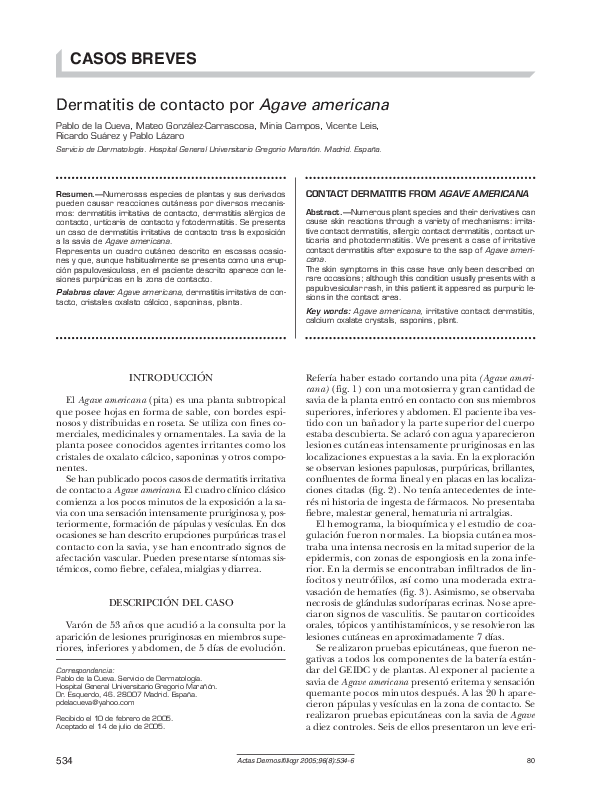 (PDF) Dermatitis de contacto por Agave americana
