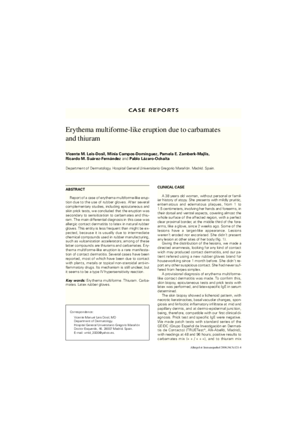(PDF) Erythema multiforme-like eruption due to carbamates and thiuram