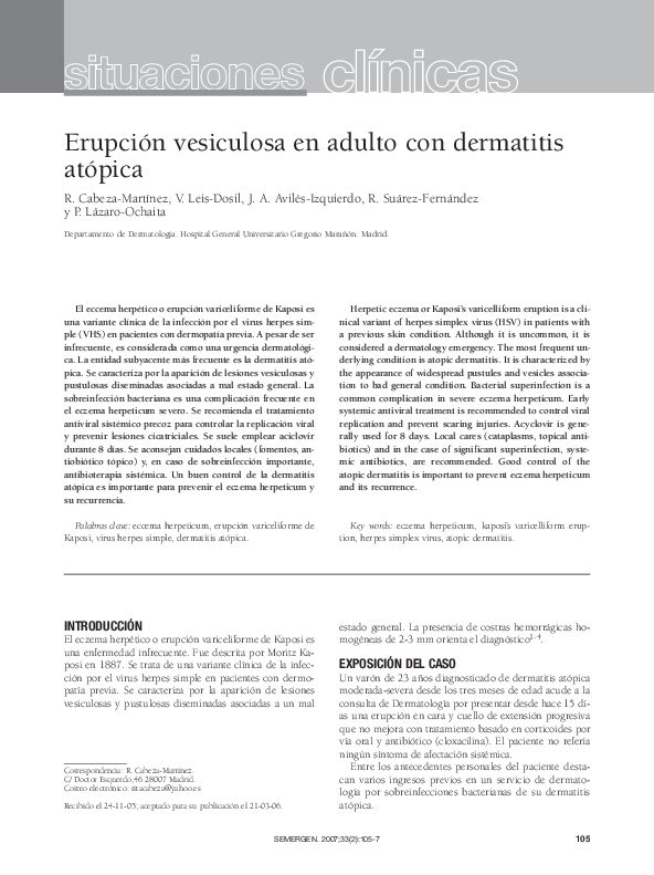 (PDF) Acute vesicular eruption with atopic dermatitis | Erupción ...