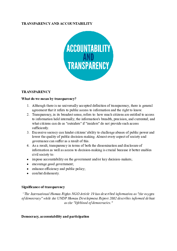 (DOC) TRANSPARENCY and ACCOUNTABILITY