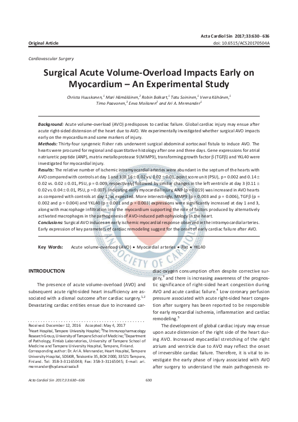 (PDF) Surgical Acute Volume-Overload Impacts Early on Myocardium - An ...
