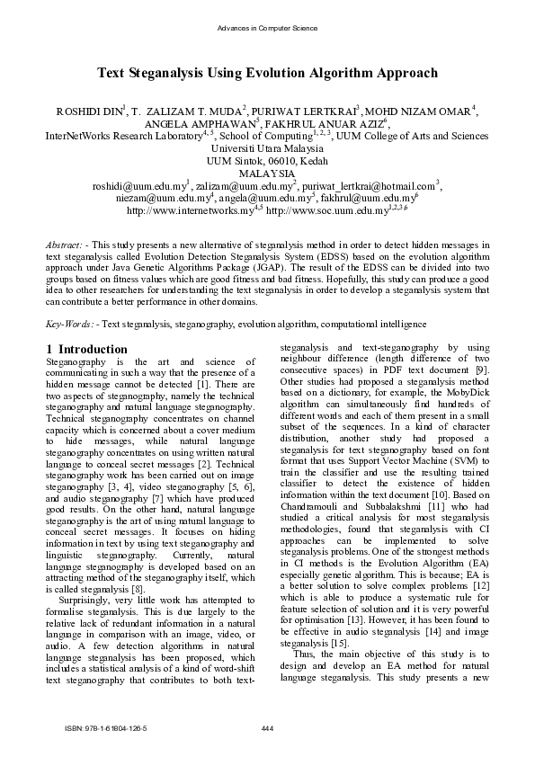 Pdf Text Steganalysis Using Evolution Algorithm Approach