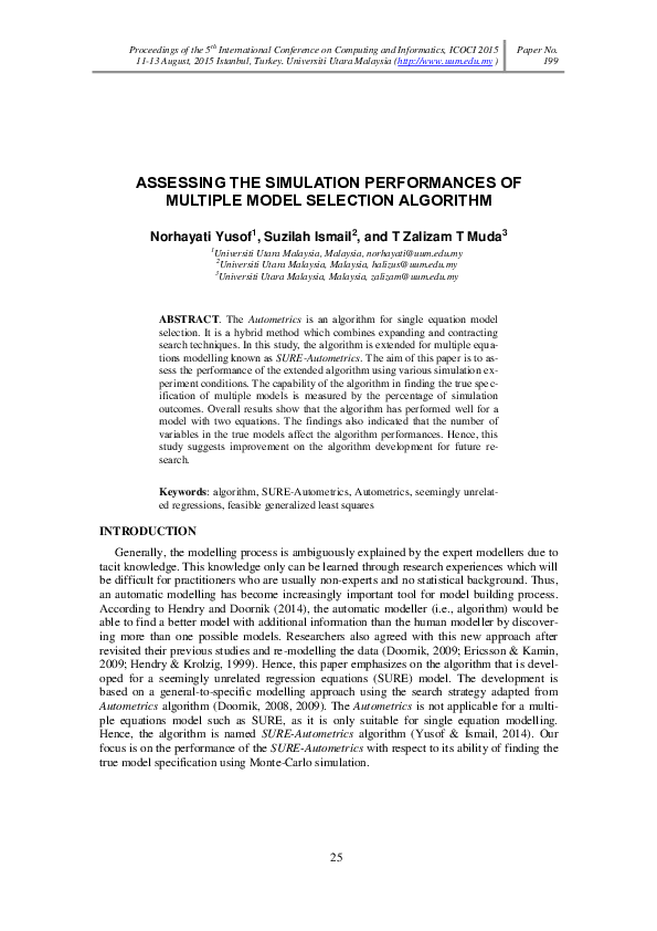 Pdf Assessing The Simulation Performances Of Multiple Model Selection Algorithm