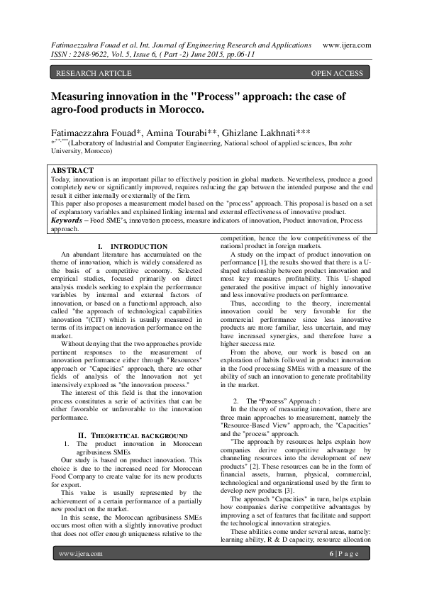 (PDF) Measuring innovation in the "Process" approach: the case of agro ...